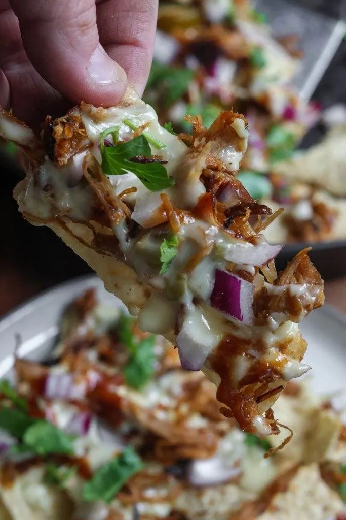 BBQ Nachos Recipe with Leftover Pulled Pork and Queso - Rocky Hedge Farm